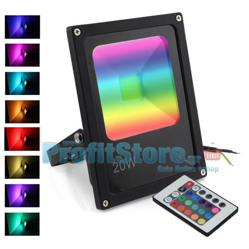 Ultra Slim RGB LED Προβολέας 20W Αδιάβροχος με Τηλεχειρισμό & Πολύχρωμο ...