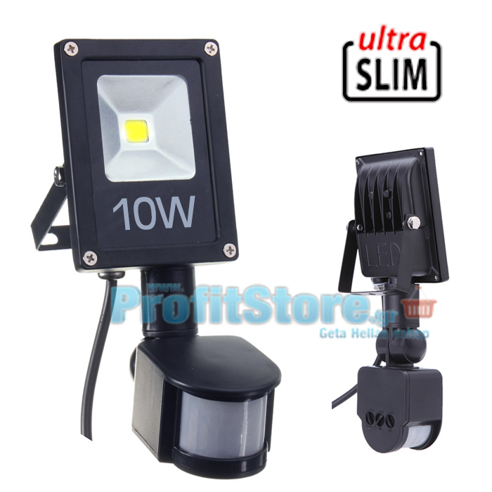 Ultra Slim Προβολέας LED 10w με Ανιχνευτή Κίνησης Λευκό 6000K Υψηλής ...