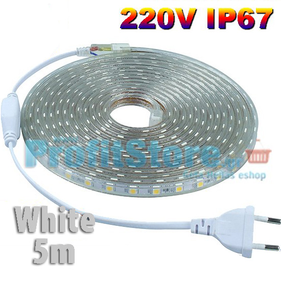 Ανθεκτική Λευκή Αδιάβροχη IP67 220V Ταινία SMD LED 5m Heavy Duty Σετ ...