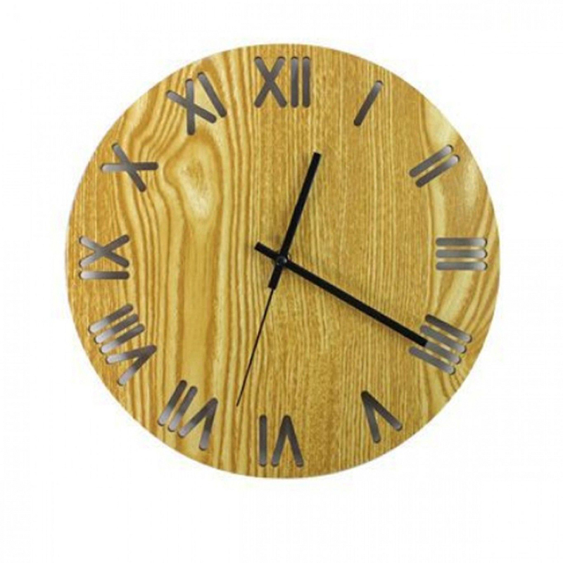 Ξύλινο Ρολόι Τοίχου Quartz Vintage Διαμέτρου 30cm με Λατινικούς ...