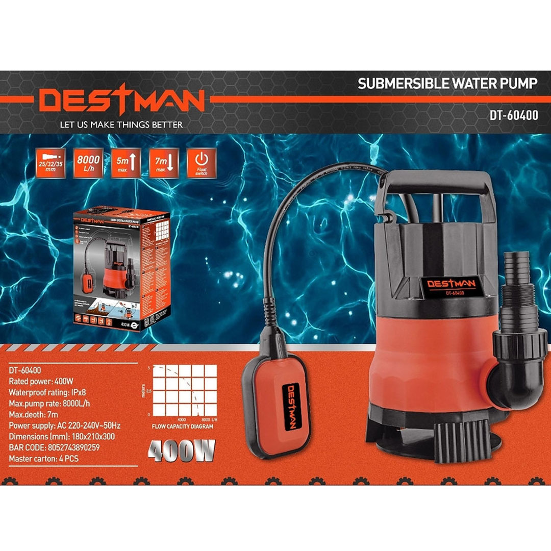 Ισχυρή Υποβρύχια Αντλία 133L/min 400W - Αδιάβροχη Submersible Pump ...