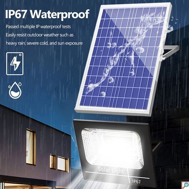 LED Αδιάβροχος Ηλιακός Προβολέας 200W IP67 με Φωτοβολταϊκό Πάνελ ...