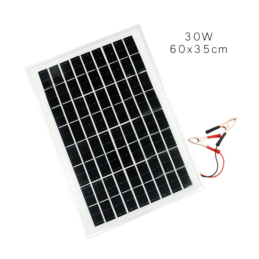 Αυτόνομο Ηλιακό Φωτοβολταϊκό Πάνελ 30W Φόρτισης 12V με Κροκοδειλάκια ...