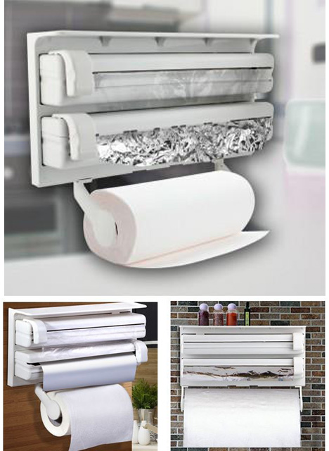 Επιτοίχια Βάση - Τριπλή Θήκη με Ραφάκι για Ρολό Κουζίνας Χαρτί ...