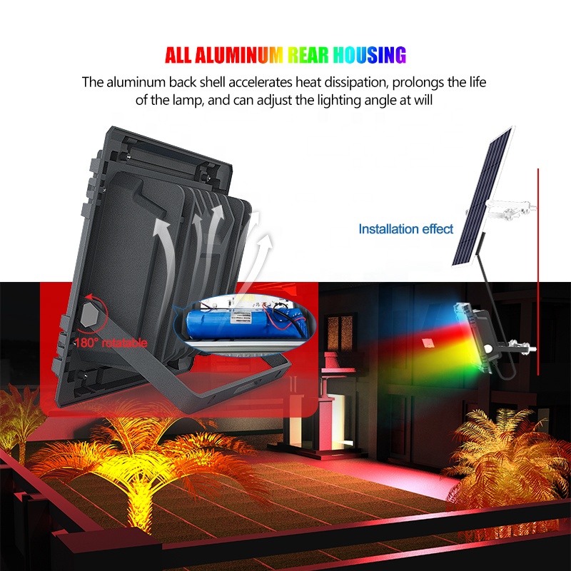 Αδιάβροχος Bluetooth RGB Ηλιακός Προβολέας 300W με App Κινητού 72 LED ...