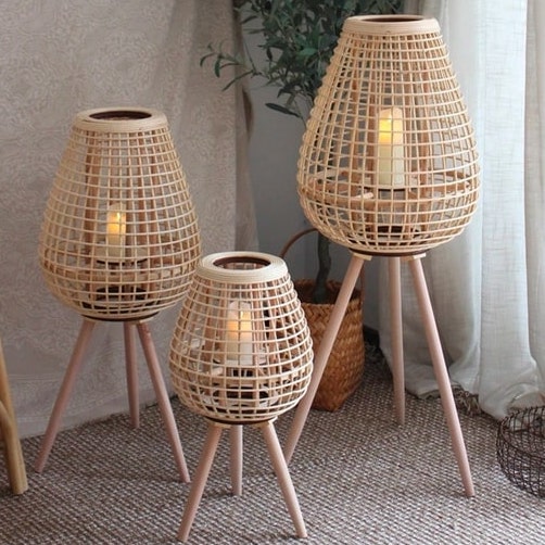 Μεγάλο Κρεμαστό & Επιδαπέδιο Διακοσμητικό Boho Φαναράκι Bamboo Καφέ ...