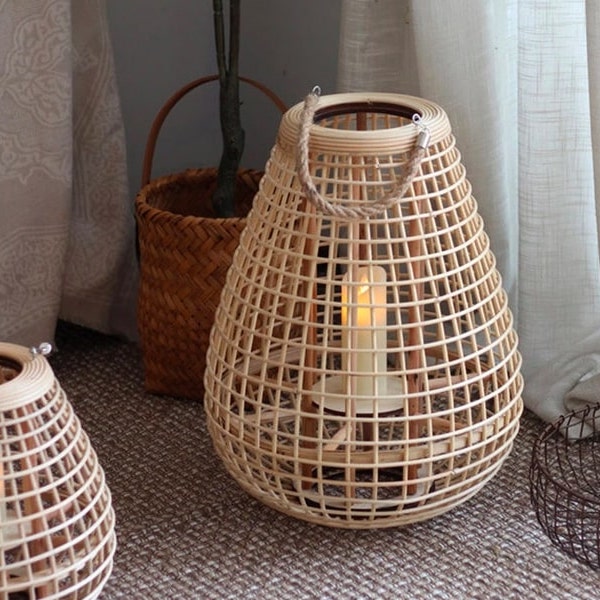 Μεγάλο Κρεμαστό & Επιδαπέδιο Διακοσμητικό Boho Φαναράκι Bamboo Καφέ ...
