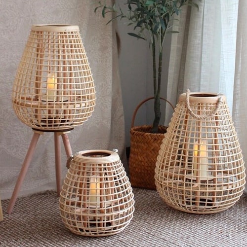 Μεγάλο Κρεμαστό & Επιδαπέδιο Διακοσμητικό Boho Φαναράκι Bamboo Καφέ ...