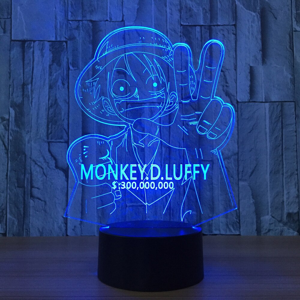 LED 3D Τρισδιάστατο Φωτιστικό Illusion Led One Piece Monkey D. Luffy ...